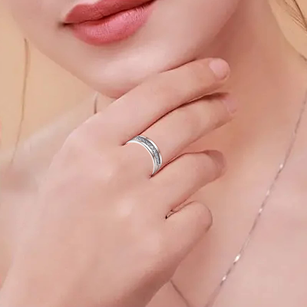 Aeici Silver Wedding Rings for Women, Size 9 Rings for Women Stainless Steel I Love You 6mm