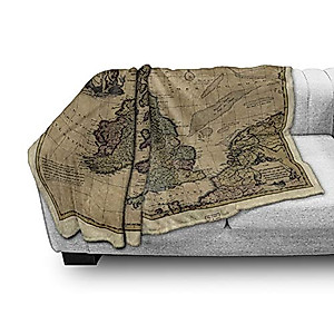 Lunarable Wanderlust Throw Blanket, British Islands Scotland England European History Britain Grungy Art, Flannel Fleece Accent Piece Soft Couch Cover for Adults, 50" x 70", Brown Green