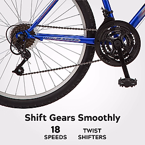 Pacific Mountain Sport Adult Hardtail Mountain Bike, Men and Women, 26-Inch Wheels, 18 Speed Twist Shifters, Front Suspension, Steel Frame, Blue