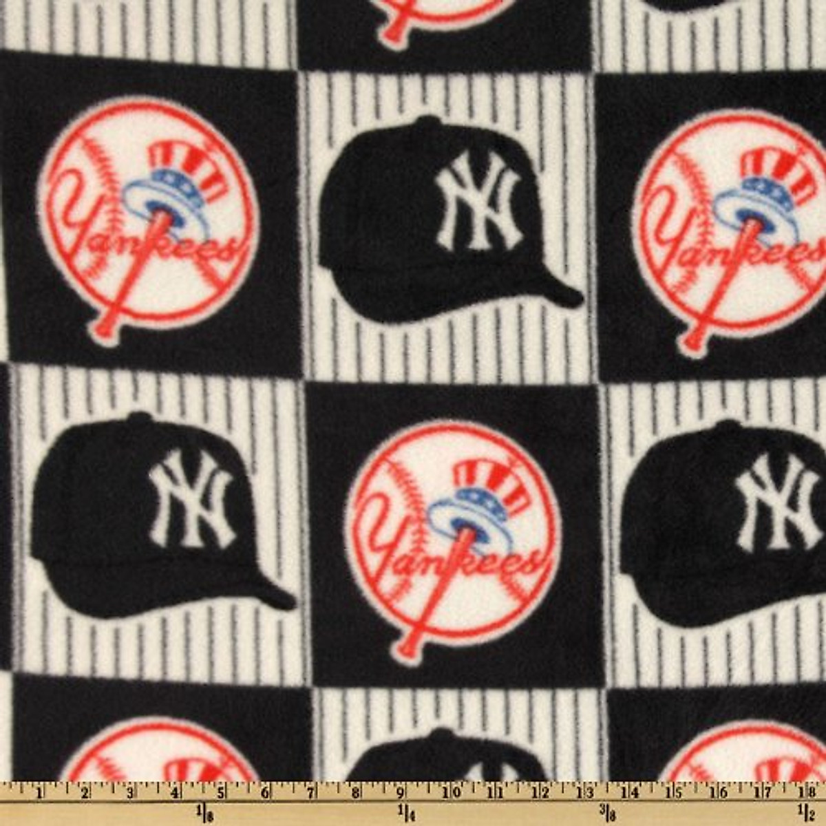 MLB Fleece New York Yankees Blocks Blue/Red/White, Fabric by the Yard