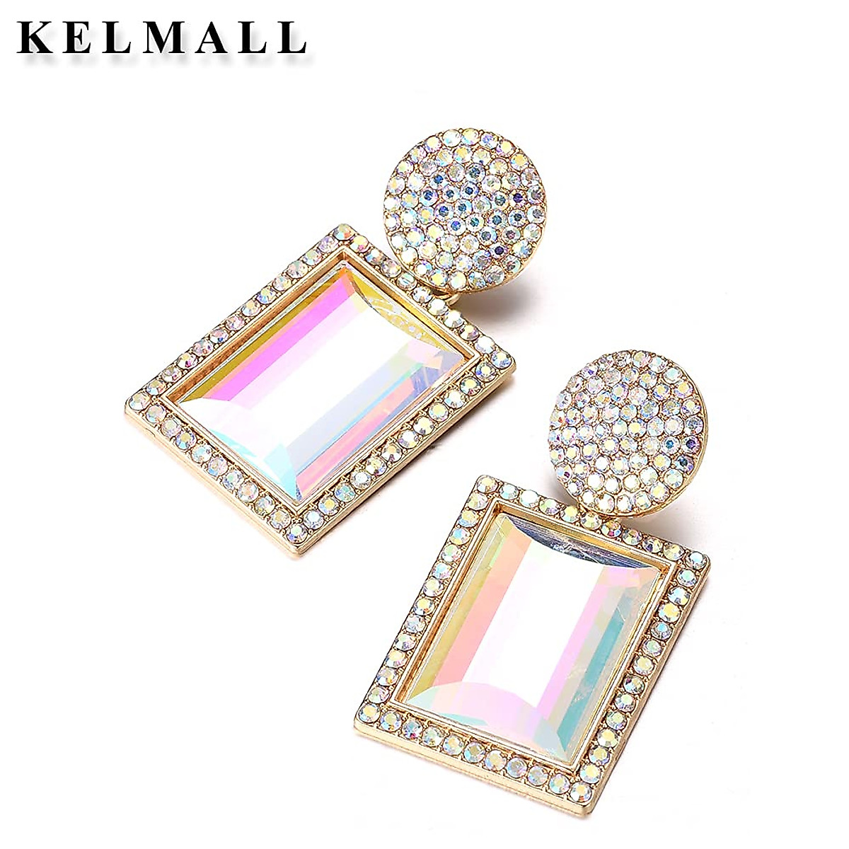 KELMALL Classic Rectangle Dangle Earrings for Women Trendy Rhinestone Geometric Drop Statement Earring