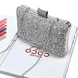 Tanpell Women's Evening Bag Plain Shinning Clutch Bag Glittering Handbag for Party Wedding Silver