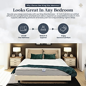 King Size Mattress - 6 Inch Cool Comfort Foam & Spring Hybrid Mattress with Breathable Organic Cotton Cover - Quilted Soft Tight Top - Rolled in a Box - Oliver & Smith