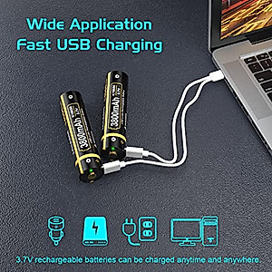 LCLEBM 3.7V 3800mAh USB Rechargeable Lithium Battery for Button Top with 2 in 1 Charge Cable for Flashlights, Camera, Headlamps, Doorbells, RC Cars (2 Pack)