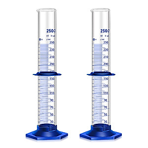 2PCS Graduated Cylinder Measuring Cylinder Thick Glass Lab Cylinders Glass Graduated Cylinder Glass Measuring Cylinder (250ML)