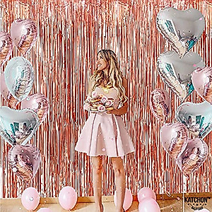 Big 3 Pieces Rose Gold Fringe Curtain - 9.6x8 Feet, Rose Gold Streamers | Rose Gold Backdrop for Birthday Party | Rose Gold Tinsel Backdrop, Rose Gold Party Decorations, Bachelorette Party Decorations