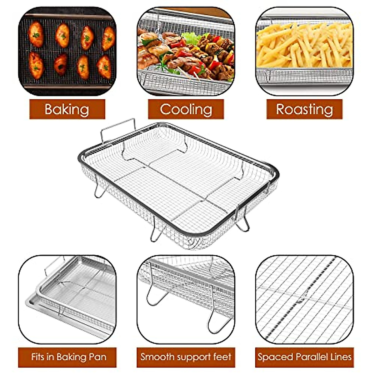 Linkidea 2 Small Roasting Pan with Rack Set, Stainless Steel Baking Cooling Rack Rectangle 12'' x 9'', Oven Tray and Safe Grid Wire Racks for Roasting