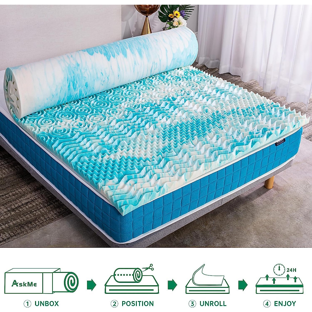 BreezeRest Best College Mattress Topper 2 Inch 7-Zone Twin XL Memory Foam,Dormify Cooling Gel Foam Mattress Topper for Pressure Relief,with Cooling Breathable Cover CertiPUR-US Certified TwinXL Size