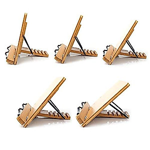 Bamboo Book Stand,wishacc Adjustable Book Holder Tray and Page Paper Clips-Cookbook Reading Desk Portable Sturdy Lightweight Bookstand-Textbooks Books