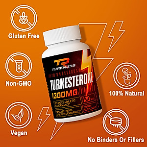 Testosterone Booster, Turkesterone Supplement 1300mg Ultra High Strength (Ajuga Turkestanica Extract Std. to 20% Testosterone), for Athletic Performance & Muscle Mass,120 Capsules