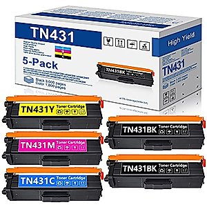 MitoColor 5-Pack(2BK+1C+1M+1Y) Compatible TN-431 TN431 Toner Cartridge Replacement for Brother HL-L8260CDW HL-L8360CDW MFC-L8900CDW MFC-L8610CDW Color Laser Printer
