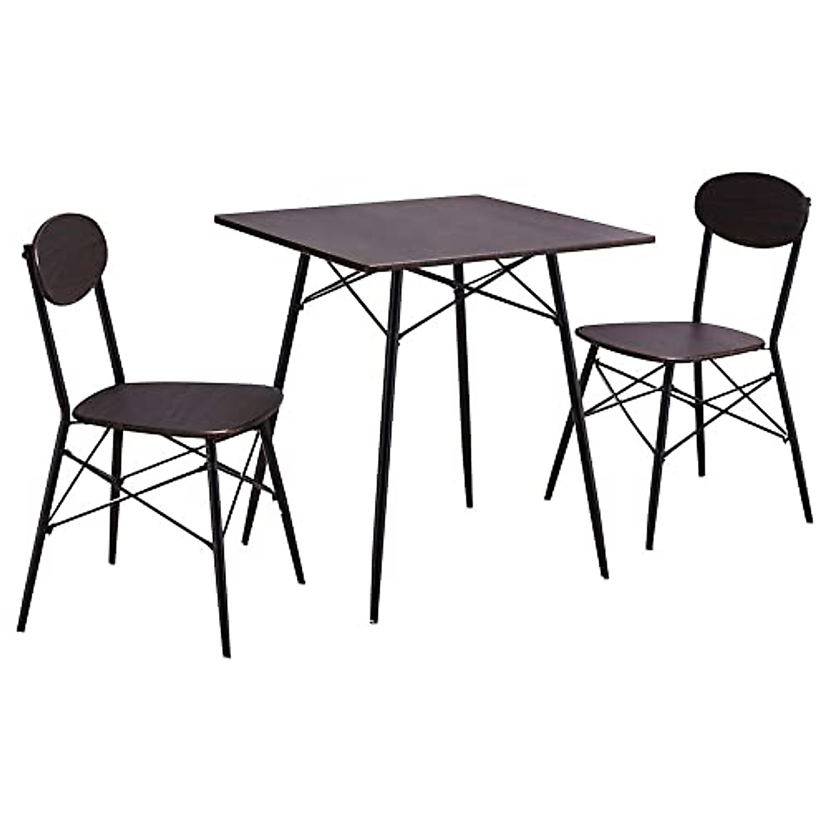 Pilaster Designs Indoor Home Decorative Furniture Valley 3 Piece Dining Set, Black Metal Frames & Walnut Wood Top, 27.5" Square, Modern (Table & 2 Oval Back Chairs)