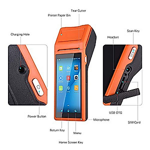 BISOFICE POS Receipt Printer, Android 8.1 OS Mobile POS, 58mm Receipt Printer, 5.45" Touch Screen PDA Printer Supports 3G WiFi BT4.0 USB OTG Bluetooth, Handheld POS Machine Terminal Printer