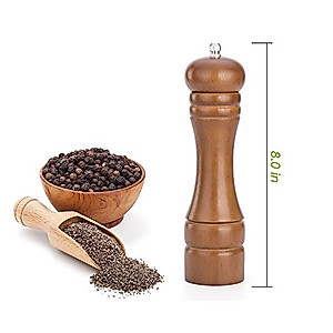 IEOVO 8" Wood Pepper Mill, Solid Wood and Adjustable Ceramic Grinder, Brown…