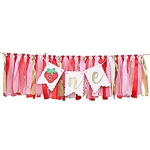 Berry Strawberry Theme High Chair Banner - Sweet First Birthday Banner - Smash Cake Photo Prop - 1st Birthday Photo Backdrop Decorations - Birthday Souvenir and Gifts for Kids (Strawberry-2)