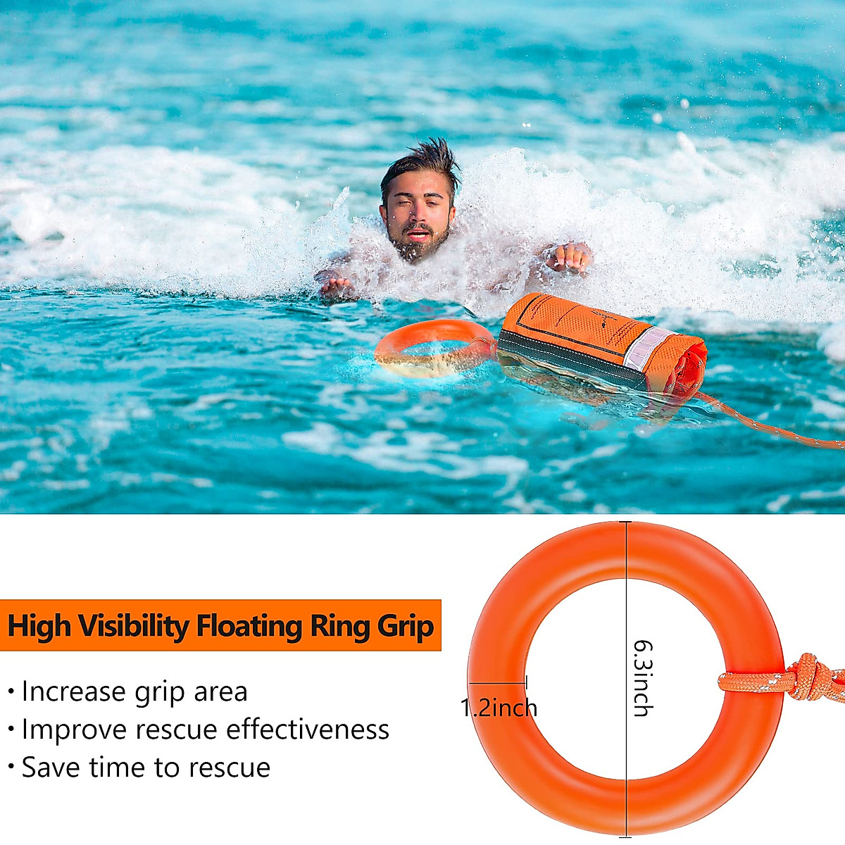 NTR Water Rescue Throw Bag with 70 Feet of Rope in 3/10 Inch Tensile Strength Rated to 1844lbs, Throwable Device for Kayaking and Rafting, Safety Equipment for Raft and Boat