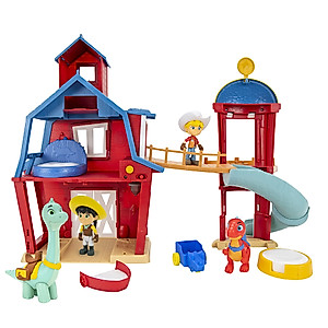Dino Ranch Clubhouse,Large 12-Inch Playset with Lights & Sound,Features Silo with Slide,Bridge,Extendable Room,2 Dino Ranchers,2 Dinos - Toys for Kids - Amazon Exclusive