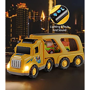 TEMI Construction Truck Toys for 3 4 5 6 Year Old Boys, 5-in-1 Friction Power Toy for Kids 3-5, Carrier Truck Cars for Toddlers 3+, Kids Toys Set for Age 3-9, Christmas for 3+