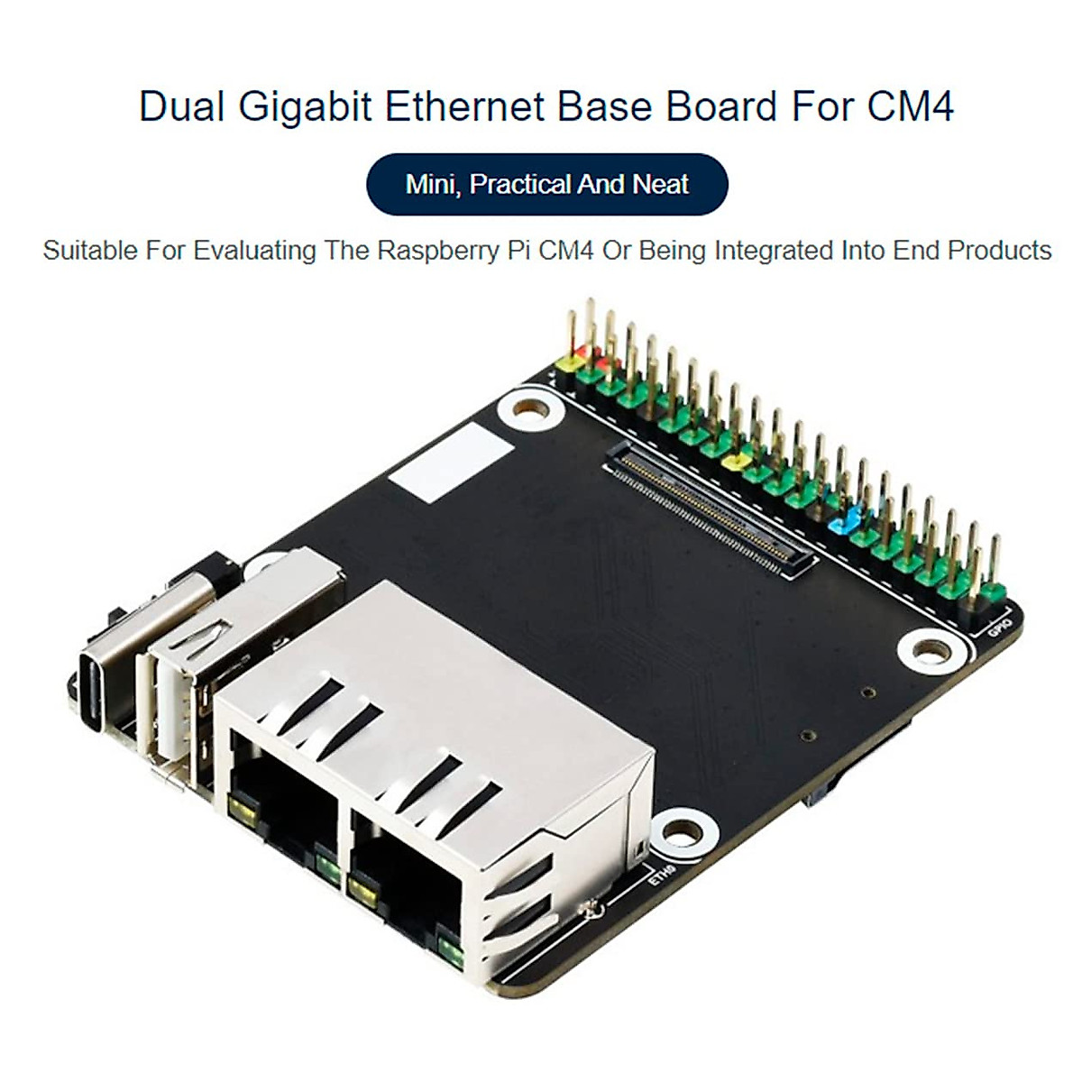 for Raspberry Pi Compute Module 4, Mini Dual Gigabit Ethernet Base Board Onboard Ethernet USB Rich Interfaces