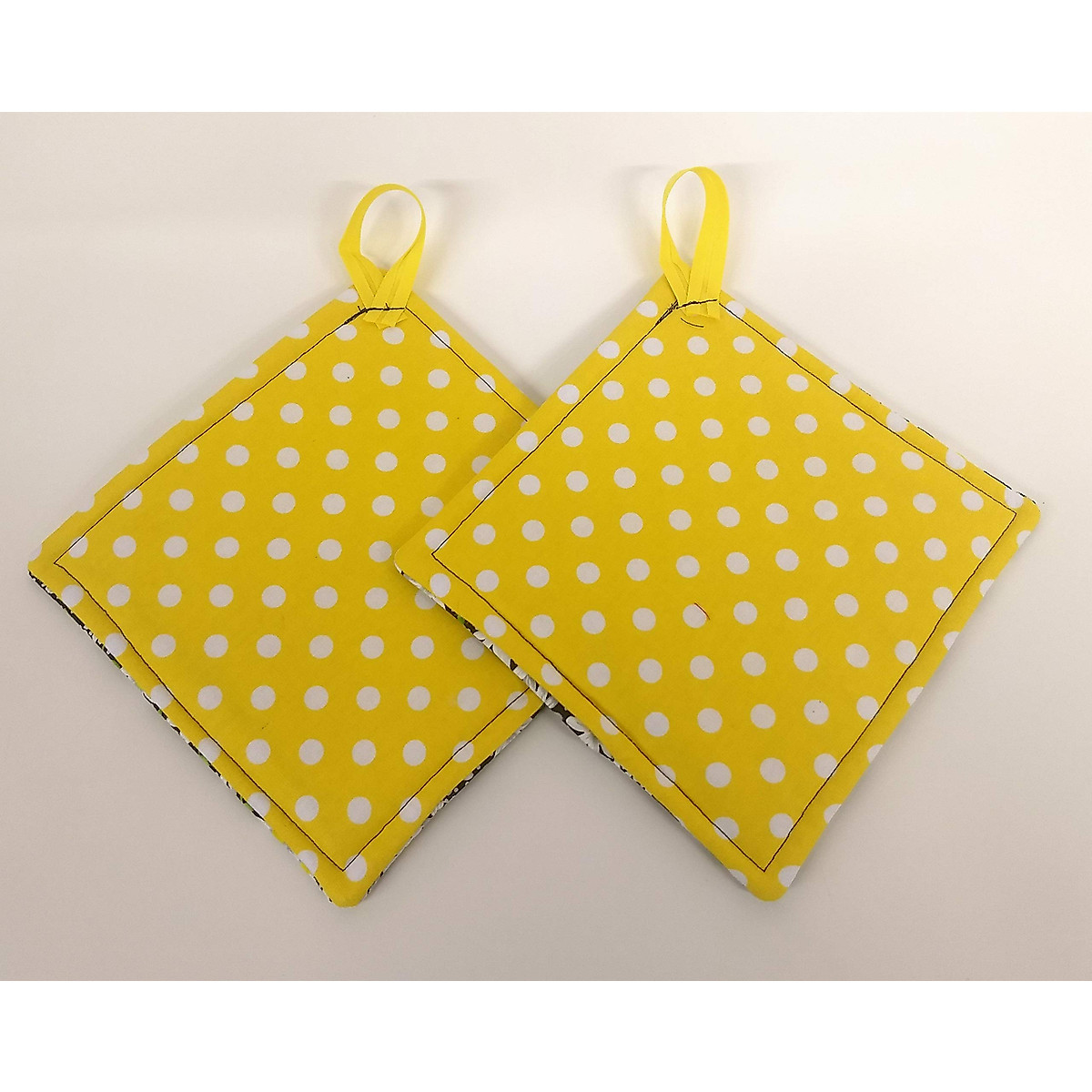 Potholder Set in a White Daisy Polka Dot Fabric Print by Sewuseful Studios LLC