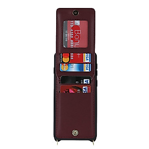DEYHU for Google Pixel 6a Case with Card Holder for Women,for Pixel 6a Phone Case Wallet with Strap Credit Card Slots Crossbody with Kickstand Zipper Case - Red Wine