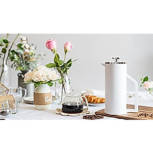 LAFEECA French Press Coffee Maker - Stainless Steel Double Wall Vacuum Insulated - Large Thermal Brewer 34 oz 1000 ml White