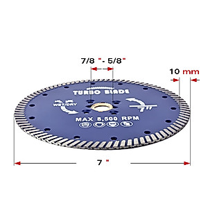 7" Diamond Turbo Blade Granite Diamond Blade for Granite Marble Porcelain Tile Wet/Dry Cutting