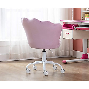DM Kids Desk Chair Ergonomic Reading Study Computer Chair for Students Cute Modern Upholstered Velvet Swivel Rolling Arm Chair for Girls Bedroom, Seashell Back Adjustable Vanity Chair (Purple)