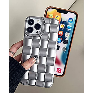Ginkgonut Compatible with iPhone 14 Pro Max Case for Women/Girls, Cute 3D Laid Desgin Soft Silicone Shockproof Raised Bumper Corners Case for iPhone 14 Pro Max（Silver）