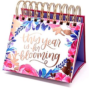 bloom daily planners Undated Perpetual Desk Easel/Inspirational Standing Flip Calendar Office Decor for Women - (5.25" x 5.5")- Hand-Lettered