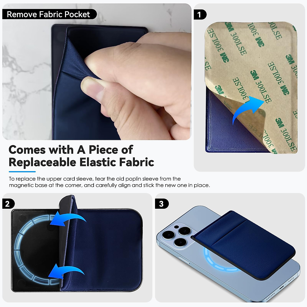 CloudValley Magnetic Card Wallet, Card Holder Case Stick on Phone for iPhone MagSafe Series &All Android Phones with Magnetic,Blue