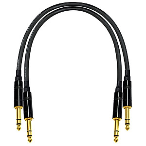 2 Units - 1 Foot - Canare L-4E6S Star Quad, Patch Cable terminated with Neutrik-Rean NYS ¼ Inch (6.35mm) Gold TRS Stereo Phone Plugs - CUSTOM MADE By WORLDS BEST CABLES.