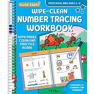 Wipe Clean Number Tracing Workbook for Preschool Kids Ages 3-5: Practice Pen Control, Numbers, Early Math Skills, Wipe Off Pen Included (Gold Star Series)