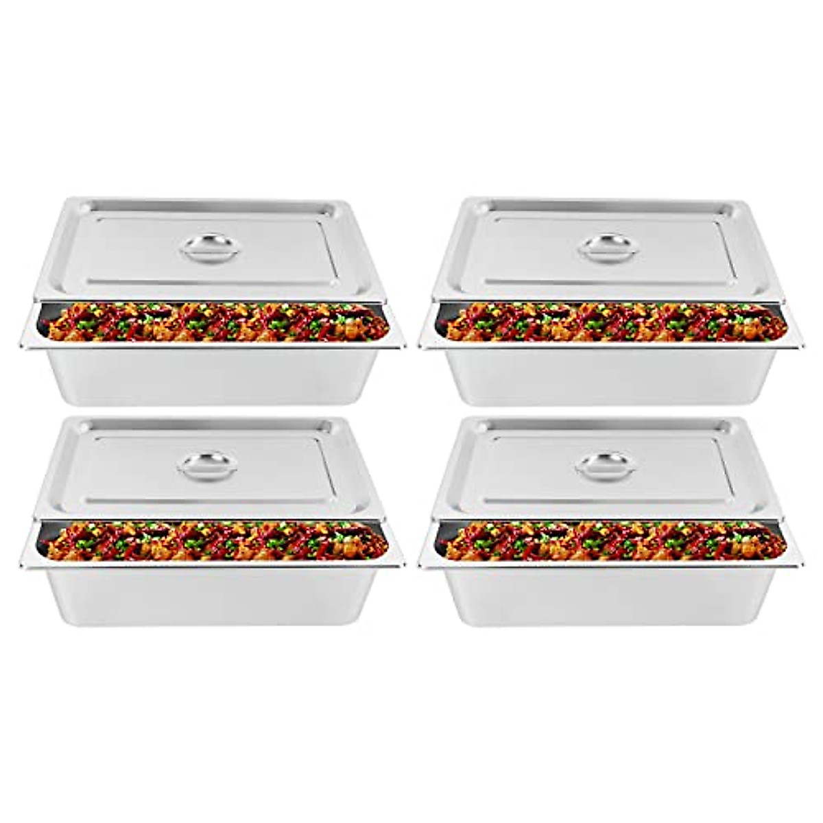 LOYALHEARTDY 4 Pack Hotel Pans 4" Deep Steam Table Pan Full Size with Lid 20" L x 12" W Stainless Steel Hotel Pan for Food Warmer Cooking Heat (4 Pack Table Pan)