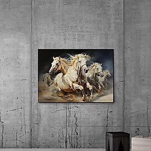 Majestic Black Stallion Galloping In The Clouds, Black Horse On Salt Flats, Canvas Print, Black Horse Print, Black Horse Wall Art