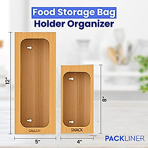 PACKLINER - Bamboo Plastic Bag Organizer Boxes for Kitchen Drawers, 4 Pcs Set Ziploc Organizer Gallon, Quart, Sandwich, and Snack Plastic Bags, Space-Saving Box Design - Sandwich Bag Storage Organizer