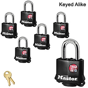 Master Lock (6) Keyed Alike Padlocks w/Thermoplastic Coating - 311KA-6
