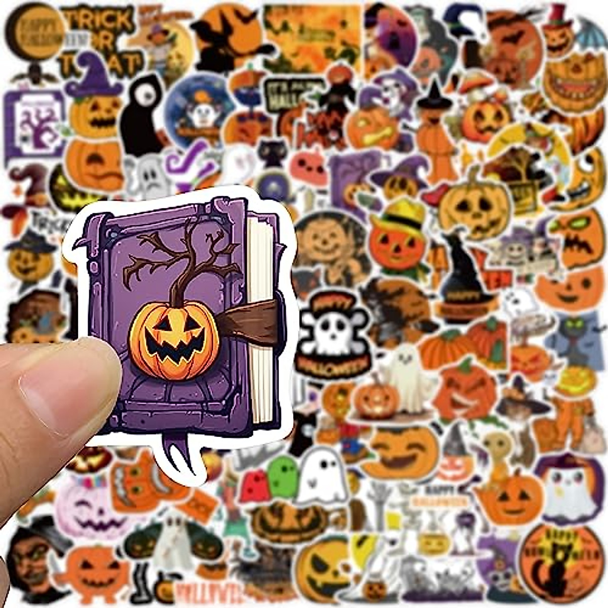 100PCS Non-Repeating Halloween Pumpkin Theme Stickers, Vinyl Waterproof Holiday Party Stickers, Holiday Gifts for Kids and Youth Adult Teens, for Water Bottle, Laptop, Skateboard, Luggage, Arts and Crafts, Party Favors