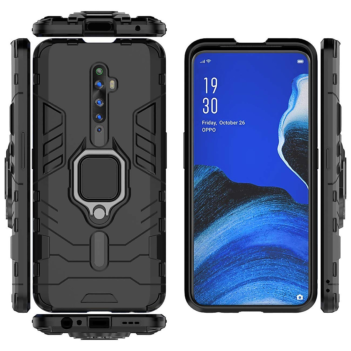 Case for Oppo Reno 2Z Case Cover,360 Degree Rotating Ring Holder Kickstand with Magnetic Car Mount Case for Oppo Reno2 Z CPH1945 CPH1951 PCKM80 / Reno 2 Z Case Black