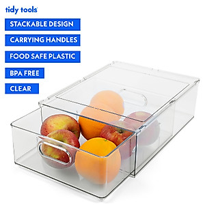 Tidy Tools Clear Plastic Refrigerator Organizer Bins With Pull-Out Drawer, Stackable Plastic Bins For Pantry Organization and Food Storage, Easy Kitchen and Pantry Storage Containers