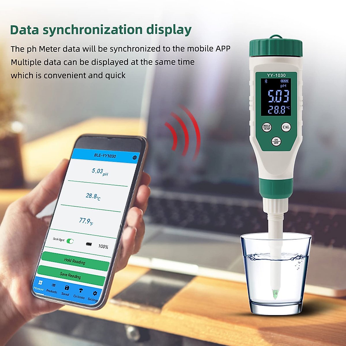 Focket 2 in 1 Smart Bluetooth PH Meter, APP Control Temp Meter, 0.01 Resolution High Accuracy PH Tester LCD Display Digital PH Meter for Drinking Water Hydroponics Aquarium