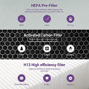 2-Pack of Vital 100 Replacement Filter for LEVOIT Vital100 Air Purifier True HEPA(H13) Activated Carbon pre-Filters, Part Number Vital 100-RF(2set)