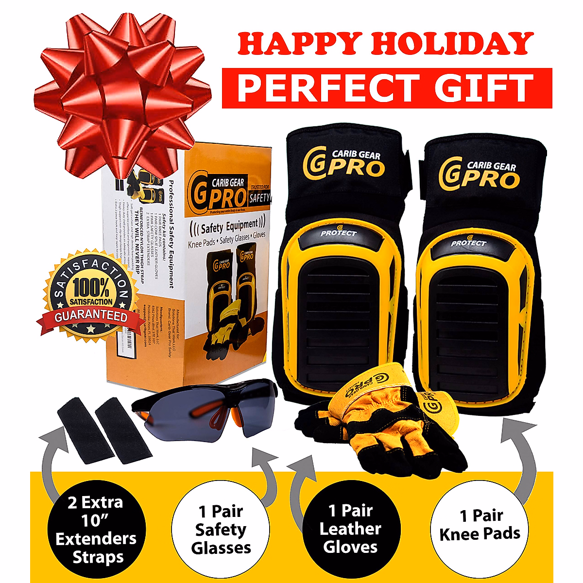 Knee Pads For Men Work Heavy Duty Pad Design For Construction Tiling Gardening Flooring install Extra Gel and Cushion Support Long Kneeling Anti-Slip Stretchable Thigh Straps Bonus:Safety Glasses & Gloves