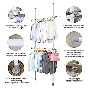 Adjustable Clothing Rack, Double Rod Clothing Rack, 2 Tier Clothes Rack, Adjustable Hanger for Hanging Clothes, White Clothing Rack, Heavy Duty Garment Rack, Closet Rack, Freestanding, 220Lbs