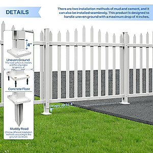 E&K 36"H x 84"W Vinyl White Picket Fence Panels Decorative Fencing for Front Porch Yard Garden Pool (20 Pickets, Scallop)