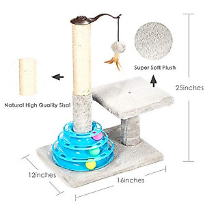 PEEKAB Tall Cat Scratching Post Kitten Sisal Scratcher Tree with Cat Tracks Toy Balls for Indoor Cats and Kittens - 25 inches