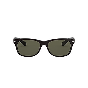 Ray-Ban RB2132 New Wayfarer Square Sunglasses, Rubber Black/Polarized Green, 55 mm