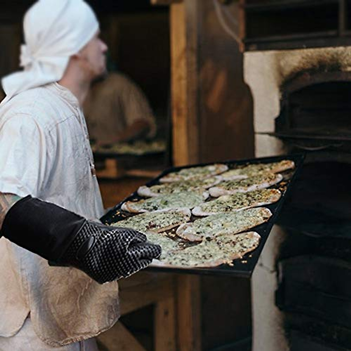 Extra Long Professional Silicone Oven Mitts with Quilted Liner, Durable Heat Resistant Oven Gloves, Heat Resistant Oven Gloves,1 Pair