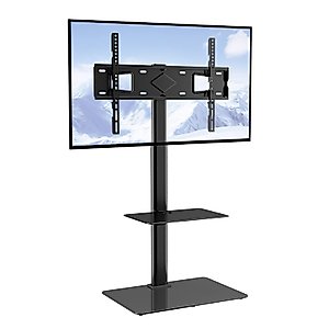 VEVOR TV Stand Mount, Swivel Tall TV Stand for 32 to 65 inch TVs, Height Adjustable Portable Floor TV Stand with Tempered Glass Base for Bedroom, Living Room