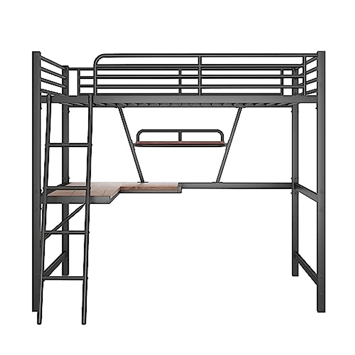 Lifeand Full Size Loft Metal&MDF Bed with Desk and Shelf, Black